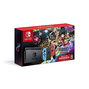 2021 Nintendo Switch Console - Neon Blue and Neon Red Joy-Con, 6.2" Touchscreen LCD Display + Mario Kart 8 Deluxe + 3 Month Switch Online Membership + Hubxcel HDMI Accessories Holiday Bundle (Renewed)