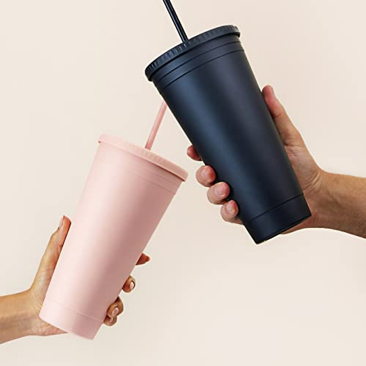 Maars Acrylic Travel Tumbler with Lid and Straw | 32oz Premium Insulated Double Wall XL Plastic Reusable Cups - Clear/Matte Assorted, 4 Pack