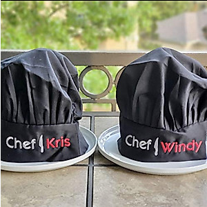 Embroidered Chef Hat with Custom Name a Great Gift Adult Premium Quality (Black)