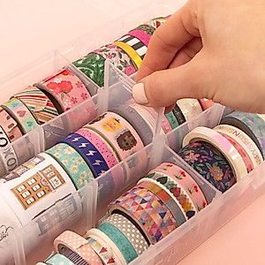 Craftelier - Washi Tapes Organiser Box | Transparent with Adjustable Compartments | Box Size: 28 x 17 x 5,6 cm - Minimum Compartment Size: 5,5 x 5,5 cm