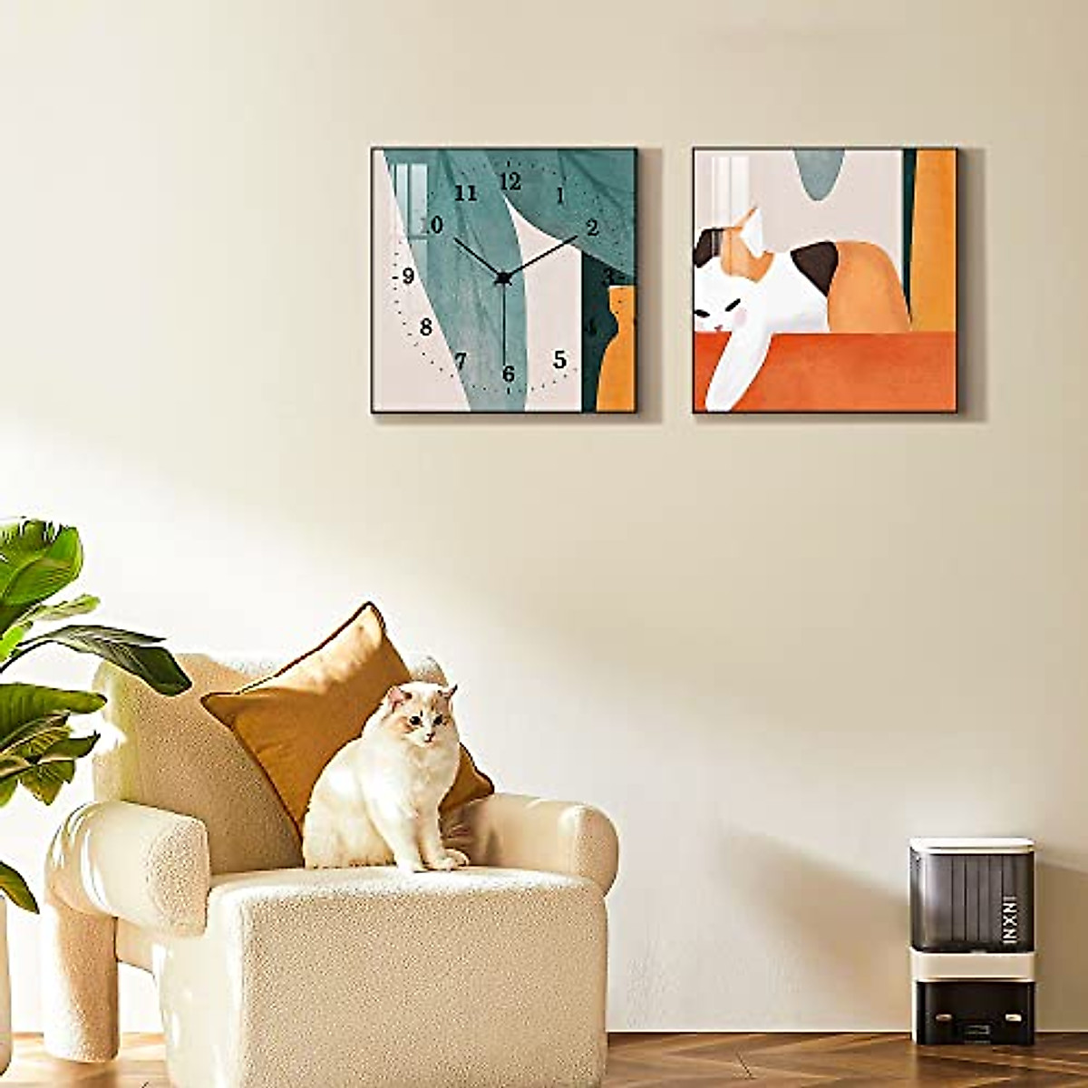 FULL HOUSE Wall Clock Silent Non Ticking Battery Operated, 12''x12'' Modern Minimalist Clock Wall Art, Crystal Porcelain Square Clock for Bedroom Living Room Office Home, 2pcs