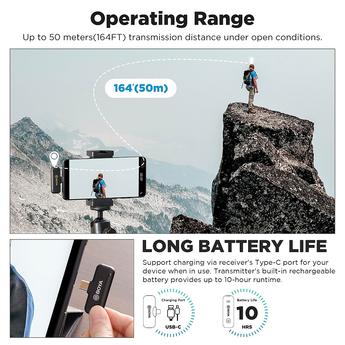 BOYA Wireless Lavalier Microphone for Android Phone Plug Play USB-C Lapel Microphone Noise Cancellation Mini Cordless Clip On Mic for Video Recording Live Streaming YouTube Interview BY-WM3T2-U1