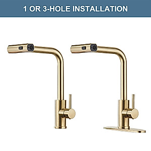 AVSIILE Kitchen Faucet with Pull Down Sprayer, Brushed Gold Waterfall Touch Single Hole Handle Stainless Steel Kitchen Sink Faucets, Commercial Modern Faucets for Kitchen Sinks with Pull-Down Sprayer