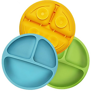 PandaEar Divided Unbreakable Silicone Baby and Toddler Plates & Stay Put Spill Proof Stackable Baby Suction Bowls