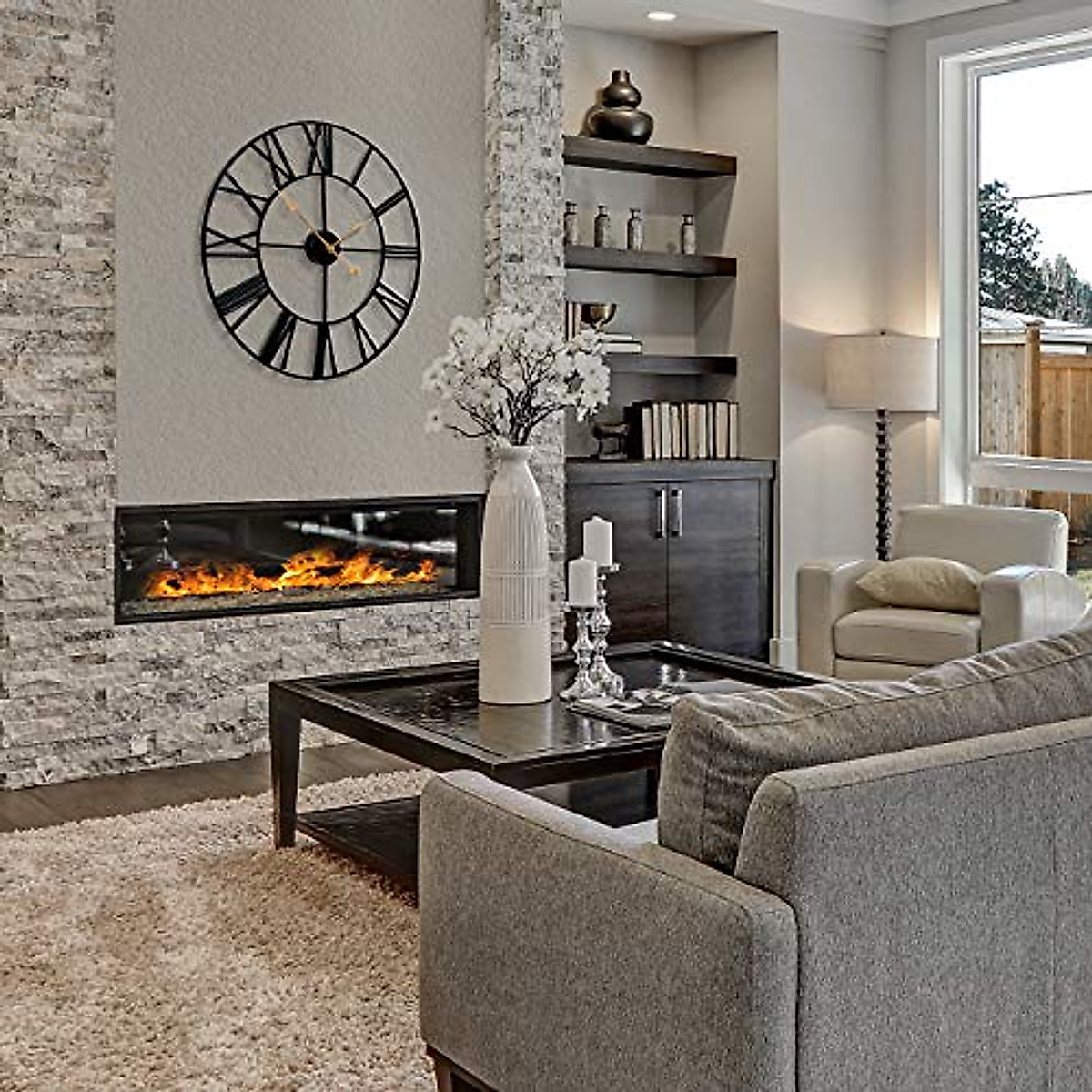 Sorbus Large Decorative Wall Clock 24 Inch, Oversized Centurian Roman Numeral Style Modern Home Decor Ideal for Living Room, Analog Metal Clock, 24" Round (Black)