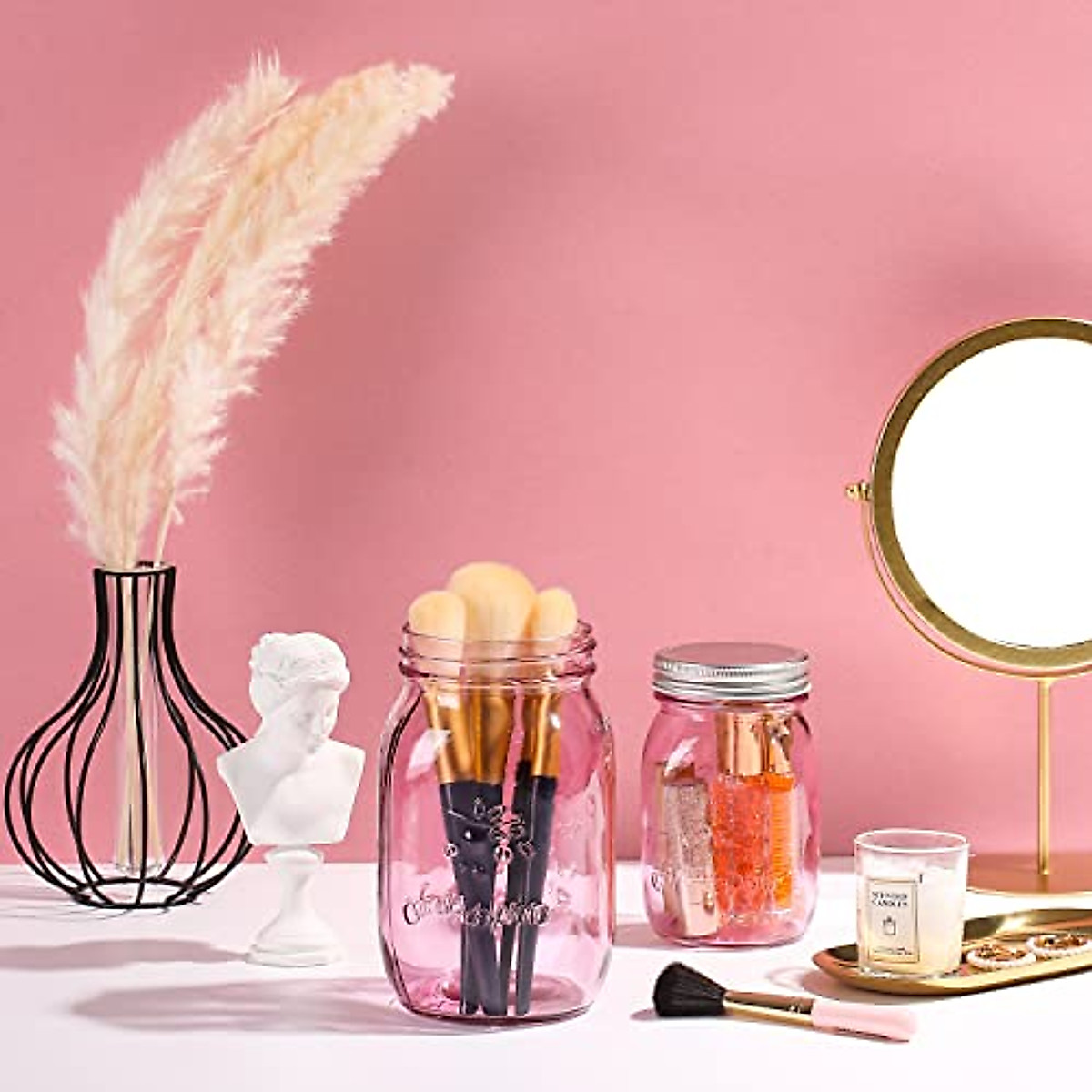 Amzcku 32 oz Pink-Purple Mason Jars with Lids, 6 Pack Wide Mouth Quart Canning Jar, Safe For Storage, Canning, Pickling, Preserving, Fermenting, DIY Crafts & Decor