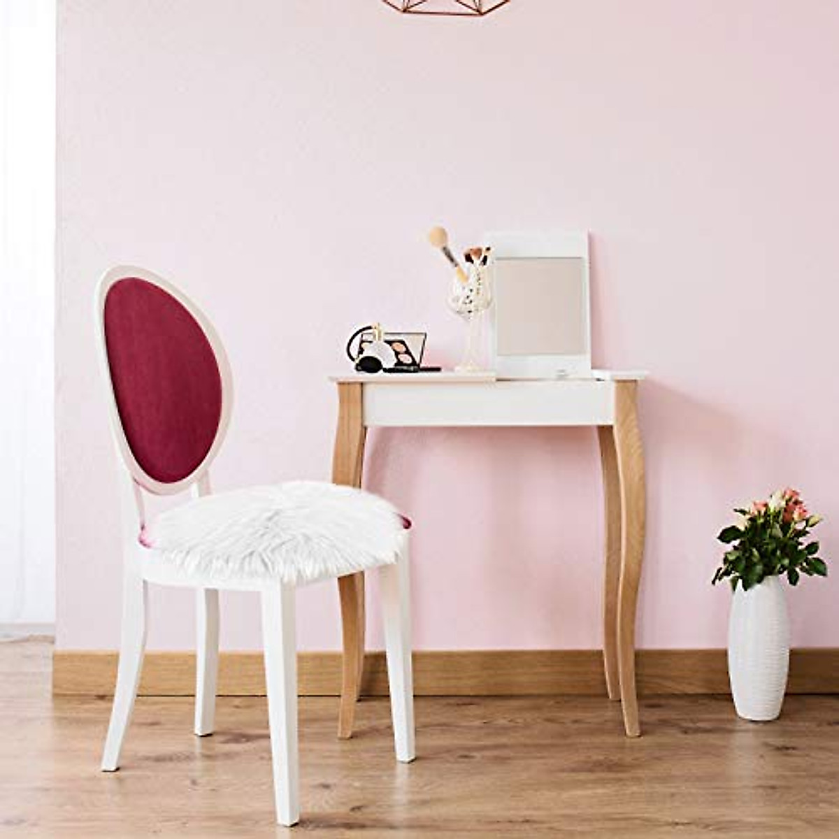 sansheng 12inches Mini Pile Round Faux Sheepskin Fur Area Rug Size Fit for Photographing Background of Jewellery(White)