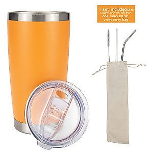 Kmass kmax 4pack 20oz Stainless Steel Vacuum Insulated Travel Cup with Lids and Straws and Cleaning Brush Double Wall Travel mug Coffee Cup Stainless Steel Tumblers for Home, Office (Orange)