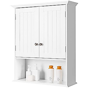 HAPPYGRILL Wall-Mounted Bathroom Storage Cabinet Bathroom Organizer Shelf Over The Toilet Storage Medicine Cabinet