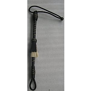 GSk Reitsports New Hand Braided Natural Black Leather Softy W/Black Trim Quirt Whip Horsetack Baided with Leather Strap Equine Black