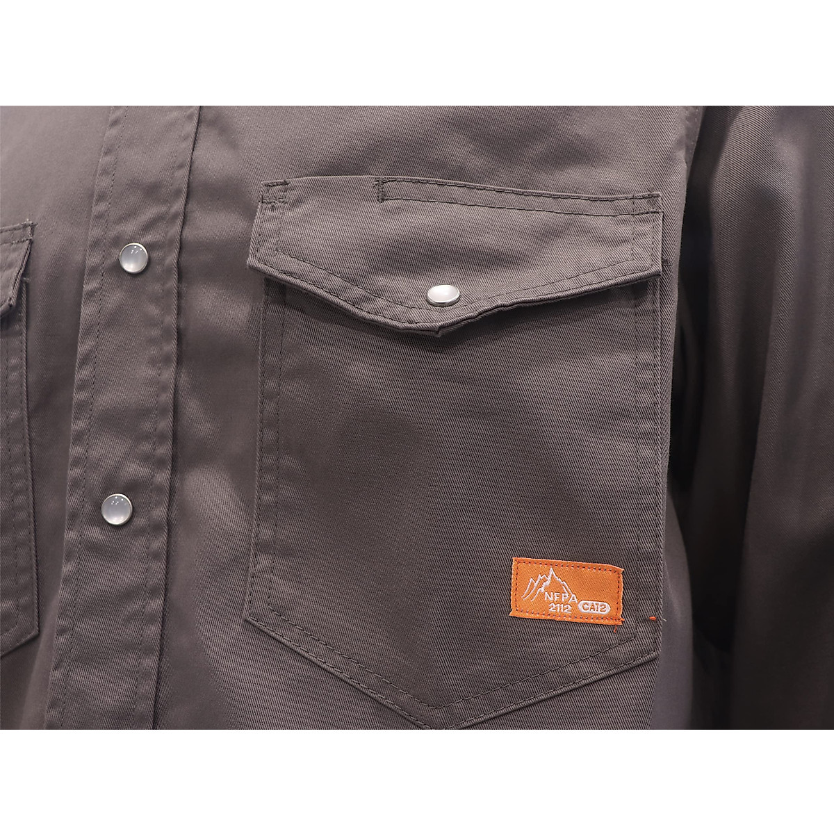 Titicaca FR Shirt for Men Pearl Snaps Flame Resistant 100% C 7.5oz Gray Welding Shirt