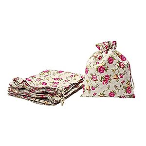 Mandala Crafts Rose Burlap Drawstring Bags - Floral Gift Bags – Flower Linen Burlap Bags with Drawstring Small Pouches for Wedding Party Favor Jewelry 30 Bags 6X8 Inches
