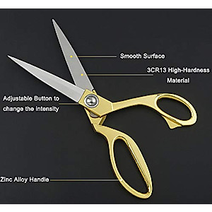 Stainless Steel Sharp Tailor Scissors for Clothing Dressmaking Shears Fabric Craft Cutting Adjustable Kitchen Scissors, Gold (9.5'')
