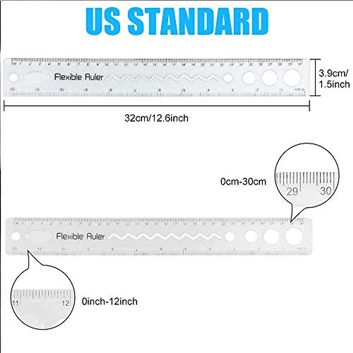 30CM/12inch Unbreakable Clear Rulers Dual Scale Bendable Flexible Rubber Rulers Transparent Shatterproof Straight Plastic Ruler,12 In Flexi Folding Rulers School,Classroom,or Office Kids/Adults(4PCS)