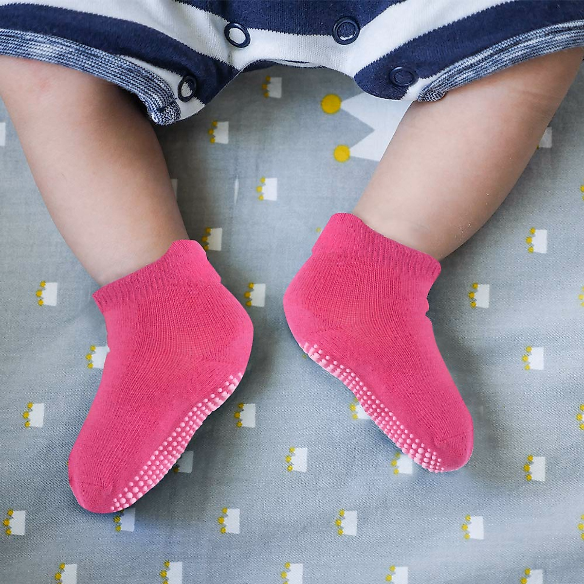 Duufin 16 Pairs Non Skid Toddler Socks Ankle Toddler Grip Socks Kid Gripper Socks for Toddler Boys Girls, 1-3T