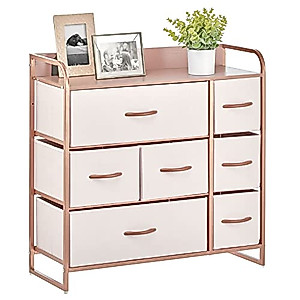 mDesign 30.9" High Steel Frame/Wood Top Storage Dresser Furniture Unit with 7 Removable Fabric Drawers - Large Bureau Organizer for Bedroom, Living Room, Closet - Pink/Rose Gold
