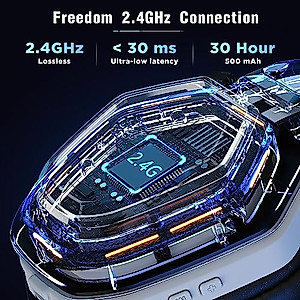 Ozeino Wireless Gaming Headset for PC, PS5, PS4 - Lightspeed USB & Type-C 2.4GHz Ultra Stable Low Latency Gaming Headphones with Flip Microphone, 30-Hr Battery Gamer Headset for Switch, Laptop, Mobile