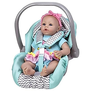 Adora Baby Doll Car Seat Carrier with Removable Seat Cover - Machine Washable, Fits Most Dolls & Plush Animals Up To 20”, Birthday Gift For Children Ages 2+ - Zig Zag Green Mint (Grey Handle)