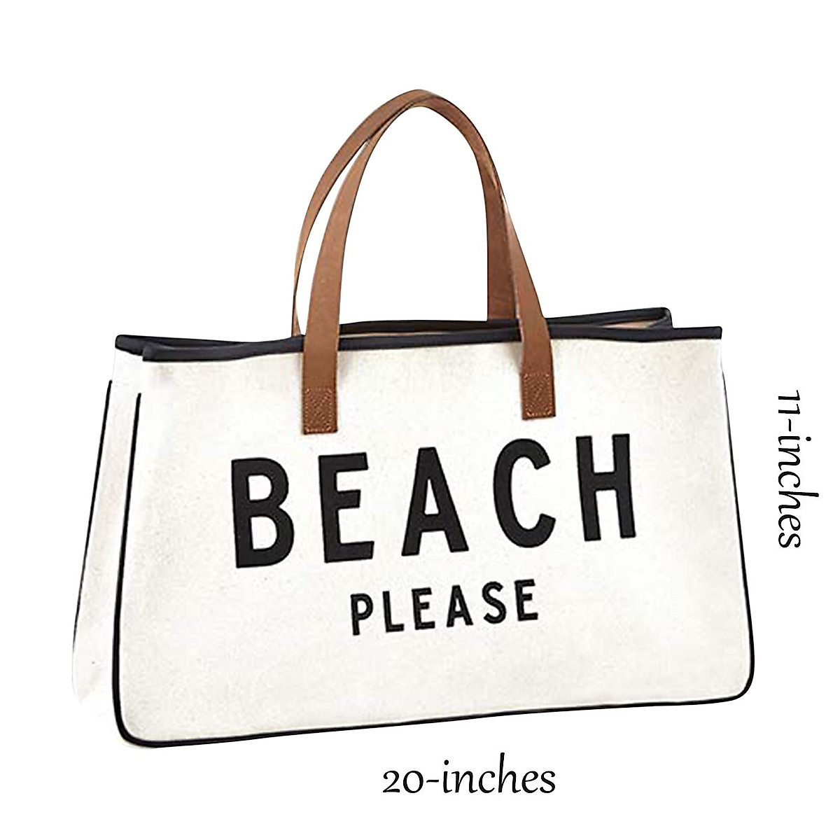 Santa Barbara Design Studio Tote Bag Hold Everything Collection Black and White 100% Cotton Canvas with Genuine Leather Handles, Large, Beach Please