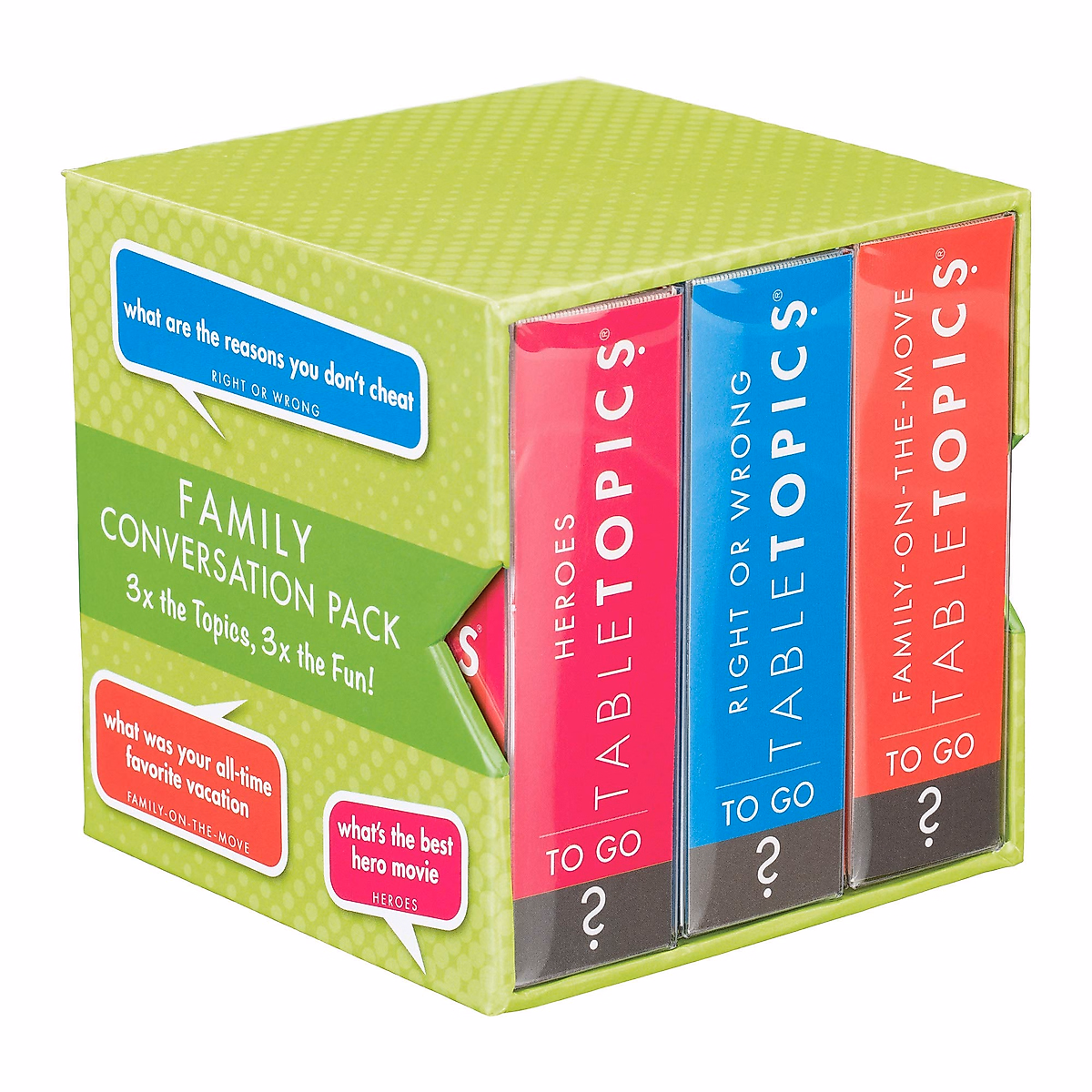 TableTopics Family Conversation Pack - 120 Conversation Cards for Family Connection, Engage Kids by Talking & Playing, Boxed Set of 3 Topics