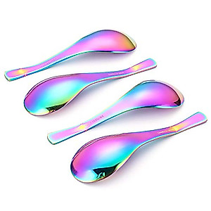 efoot Soup Spoon,4PCS Rainbow Spoon, Stainless Steel Soup Spoon Coffee Spoons Ice Cream Spoon Perfect for Home and Kitchen(Purple)