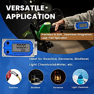 Fuel Meter 3/4 Inches, Digital Turbine Fuel Flow Meter 2.5-31 GPM Aluminum Alloy Engineered, Industrial Grade Fuel Transfer Meter for Water, Diesel, Gas Oil, Gasoline, Supports Gallon, QTS, PTS, L, m³