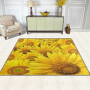 ALAZA Yellow Sunflower Blossom Floral Field Non Slip Area Rug 5' x 7' for Living Dinning Room Bedroom Kitchen Hallway Office Modern Home Decorative