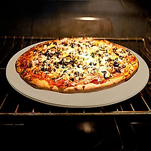 ZENFUN 15'' Round Pizza Stone with Wooden Pizza Paddle, Cordierite Pizza Stone Board for Grill, BBQ, Oven Safe, Baking, Pies, Pastry Bread, Calzone, Thermal Shock Resistant