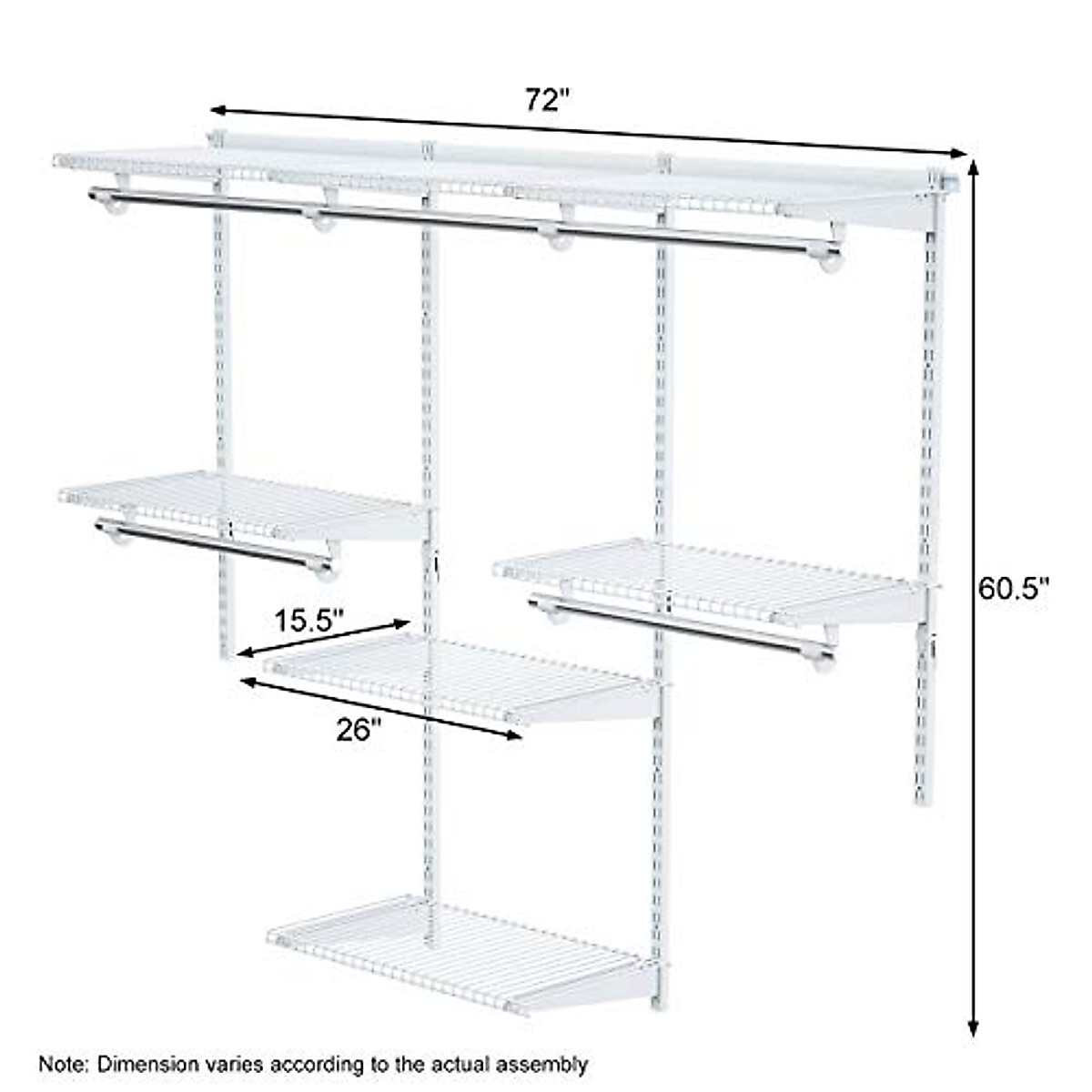Tangkula 4 to 6 FT Custom Closet System, Wall Mounted Closet with Hanging Rod, Metal Hanging Storage Organizer Rack Wardrobe with Shelves, Adjustable Closet System Kit for Bedroom