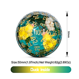 DNDND D100 Dice with Duck Inside Resin 100 Sided Die with Translucent Pouch for D&D