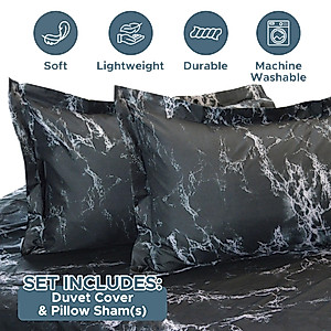Essina Queen Duvet Cover Set – 3 Pcs Microfiber Duvet Cover with 2 Pillow Shams – Wrinkle Resistant Duvet Cover Queen – Boho Duvet Cover Zipper Closure and 4 Corner Ties – Black Marble