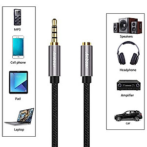Anbear Headphone Extension Cable 4FT, Gold Plated 3.5mm Stereo Audio Cable(Hi-Fi Sound) Male to Female Nylon Braided Audio Cord Extension Cable Compatible with iPad,Smartphones,Tablets,Media Players
