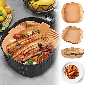 Air Fryer Disposable Paper Liner, Square Parchment Cooking Non-Stick, Baking Roasting Food Grade Paper for Air Fryer, Microwave Oven, Frying Pan, Oil-proof, Water-proof (50PCS 7.9 Inch Natural)