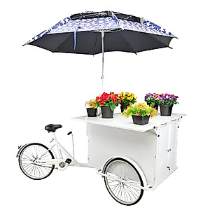 Fixturedisplays® 24" Tire 90 X 51.5 X 41" White Vending Trike Mobile Food Beverage Bike Cart White Blue Star with 86.6" Umbrella 10165-NF
