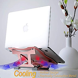 SINOBELL Laptop Stand, 9 Angles, 3 Folding Modes in 1. Portable Ergonomic Angled Laptop Aluminum Stand. Adjustable Height Laptop Holder with Slide-Proof Silicone for Laptop 10''~15.6'' (Rose Pink)