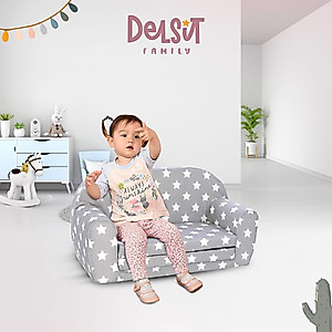 Delsit Kids Couch for Toddlers - 2 in 1 Convertible Foam Sofa to Lounger, Comfy Flip Out Lounge Chair for Children, Made in Europe