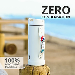 Elemental Iconic Kids Water Bottle with Straw Lid & Charms Strap, Leak-Proof When Closed, Triple Insulated Stainless Steel Reusable Thermos Water Bottle - 14oz, White