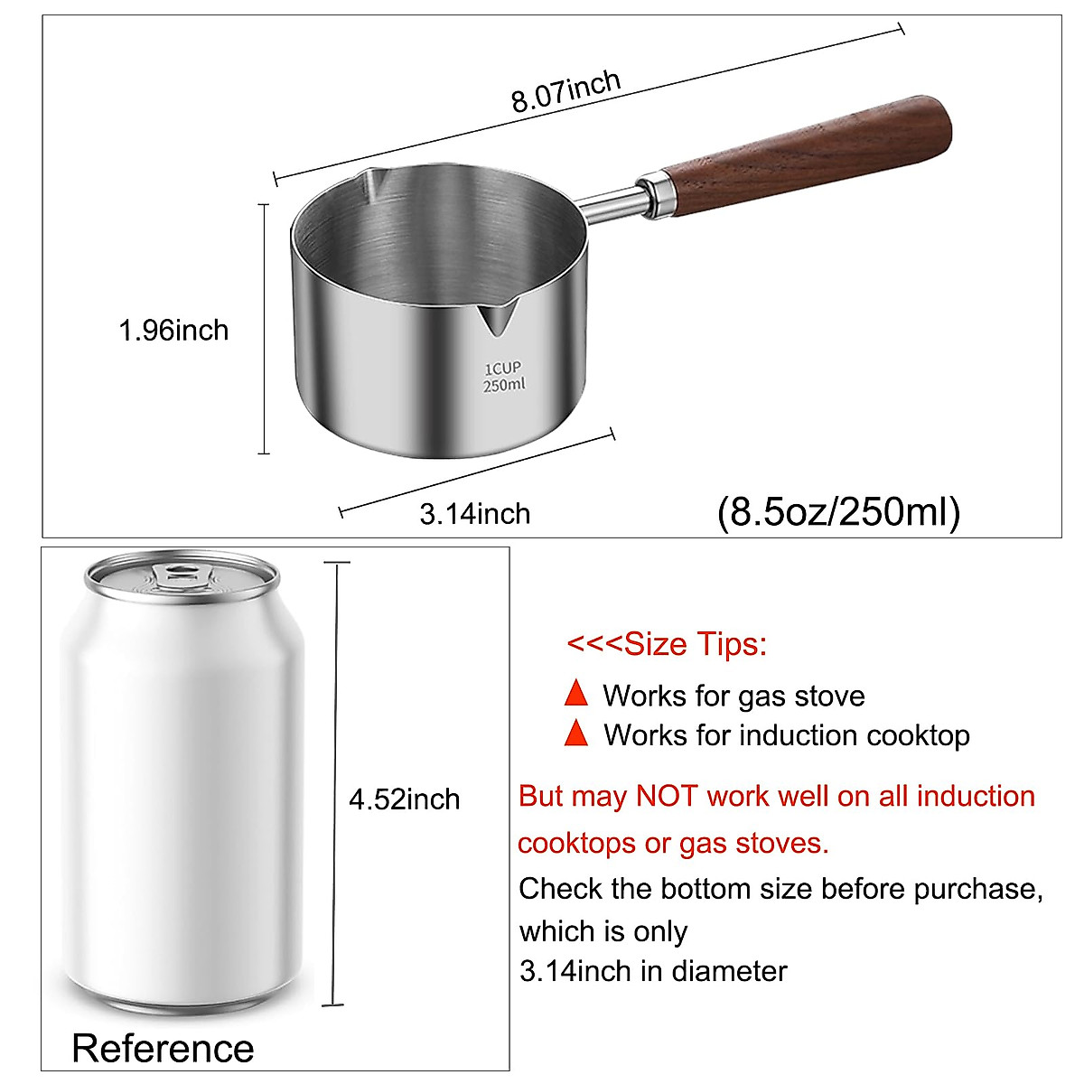 Food grade Stainless Steel Mini Butter Warmer, Mini Milk/Coffee Warmer, 8.5 oz (250 ml) Milk Warmer, Small Baby Food Warmer with Dual Spouts, Chocolate Melting Pot