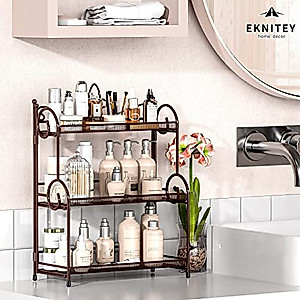 EKNITEY Bathroom Organizer Shelf Countertop - Kitchen Counter Organizer 3 Tier Bathroom Counter Shelves for Makeup Vanity Organizer Brown (No Assembly)