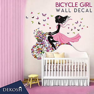 DEKOSH Girl Nursery Wall Decals Set of 2 Designs | Full Wall Multiple Designs Beautiful Girl with Flowers & Butterflies Decorative Wall Stickers for Girls Bedroom