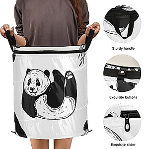Sketch Style Pandas Pop Up Laundry Hamper With Lid Foldable Laundry Basket With Handles Collapsible Storage Basket Clothes Organizer for Kids Room Bedroom
