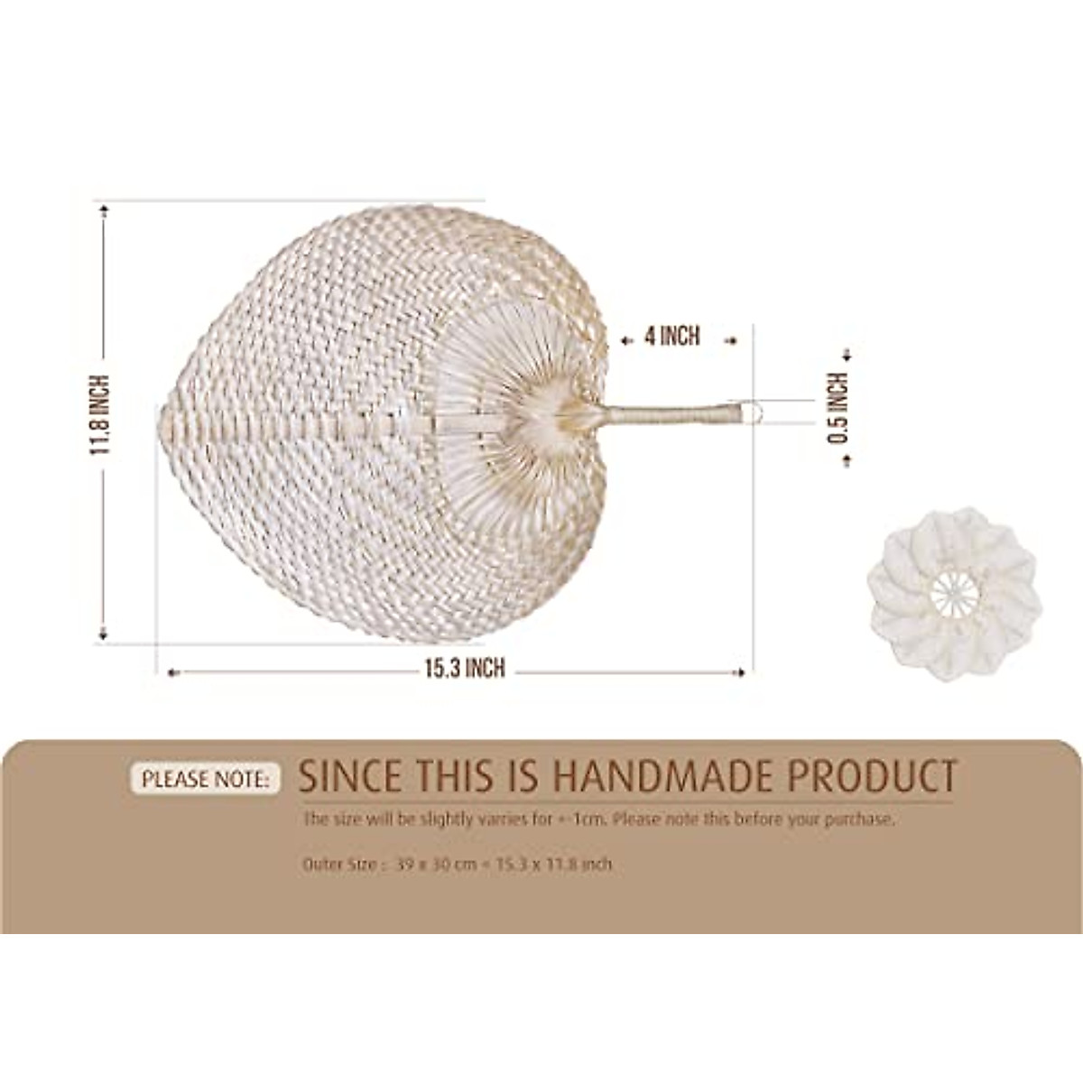 TAGREE Wedding Raffia Fans for Guest - Wedding Gift Idea for Couple & Fan Wall Decor & Boho Wall Decor (White with Straight Handle (Set of 12))