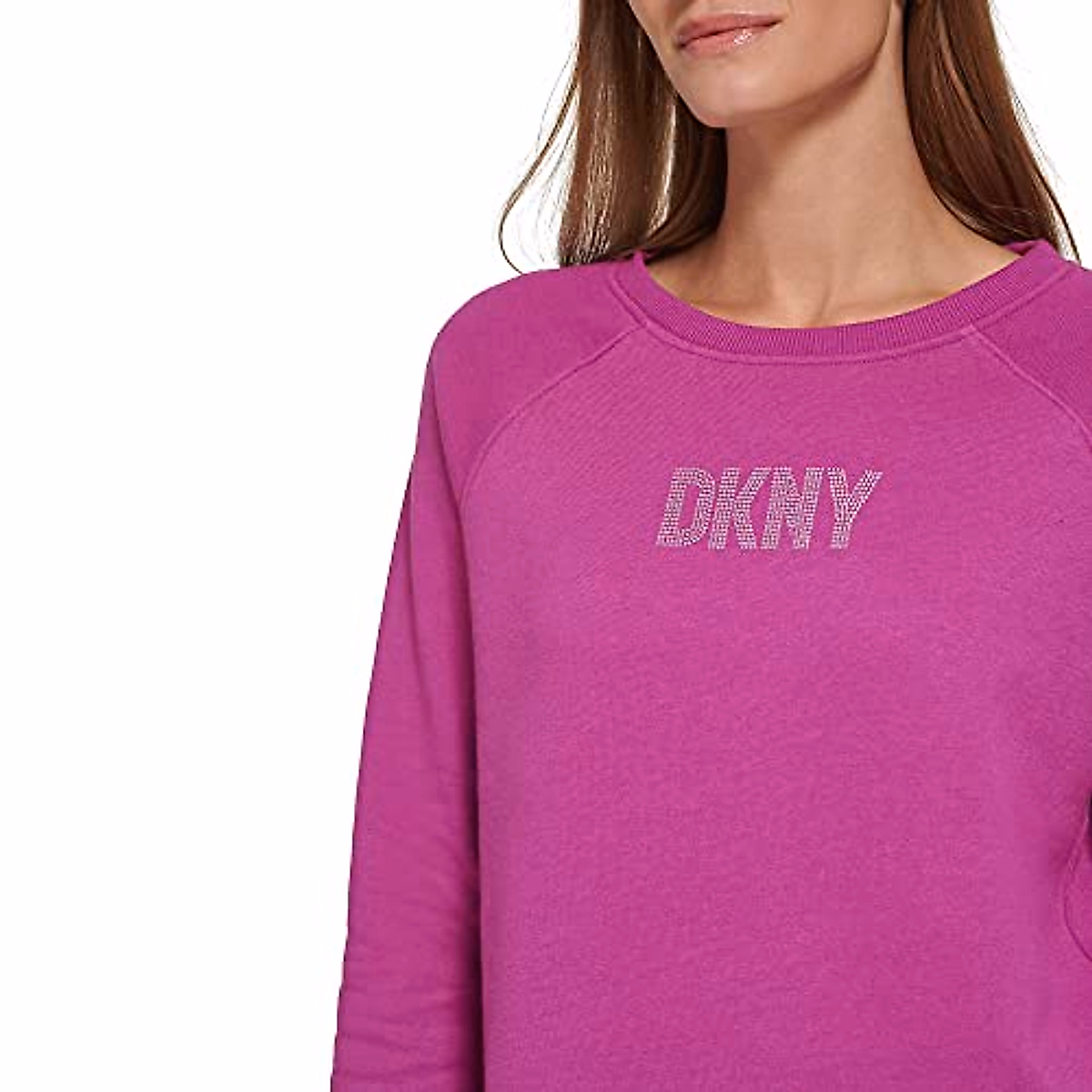 DKNY Women's Rhinestone Logo Crew Neck, Wild Astor