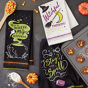DII Witchful Thinking Collection Halloween Kitchen Décor, Dish Towel Set, 18x28, Stay for a Spell, 3 Piece