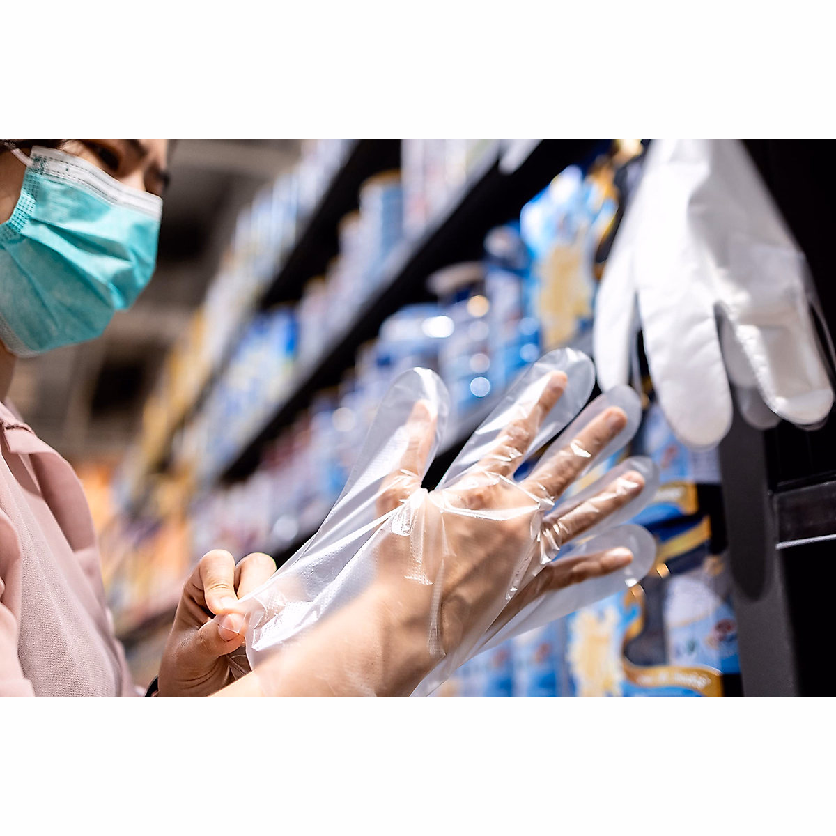 KingSeal 1000 Count Embossed Poly Foodhandling Gloves, Powder-Free, Quick Change, Size MEDIUM, Box Dispenser - 10 Packs of 100 Each