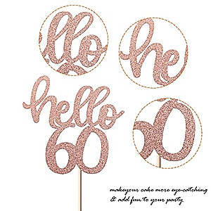 1 Pack Hello 60 Cake Topper Glitter 60th Birthday Cake Pick Sixty Years Old Cheers to 60 Years Cake Decoration for Happy 60th Birthday Wedding Anniversary Cake Decorations Party Supplies Rose Gold