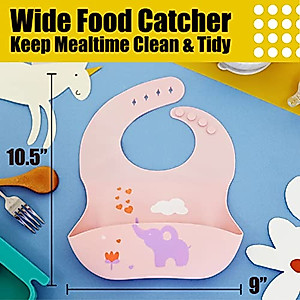 myHomeBody Waterproof Baby Bibs, Baby Bib Catcher, Baby Bib with Food Catcher, Baby Bibs Reusable, Cute Baby Bibs Silicone, Pink Elephant, 1pc