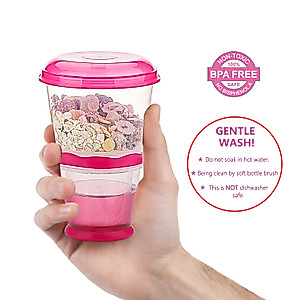 Cereal To Go, Cereal Container, Cereal On The Go Go Cereal Box Storage Container Cups Milk Yogurt Keeper Holder With Spoon (Pink)