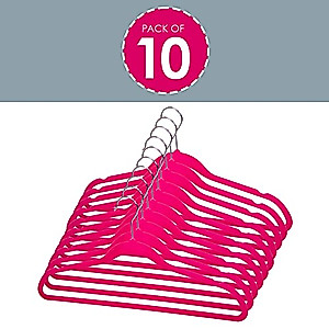Velvet Clothes Hangers (Pack of 10), Fuchsia, by Home Basics | Hangers for Tops, Jackets, Dresses, and Pants | Contoured with Notches | Ultra-Thin Space Saving Clothes Hangers with Rotating Hooks