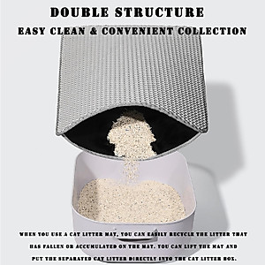 HCY&WLD Cat Litter Mat, 45x26/35x24/30x22/24x18 Inch Double Layer Cat Litter Box Mat, EVA Non-Slip, Waterproof Urine Proof Cat Litter Catcher Mat, Easy Clean Scatter Control (35x24 Inch, Khaki)